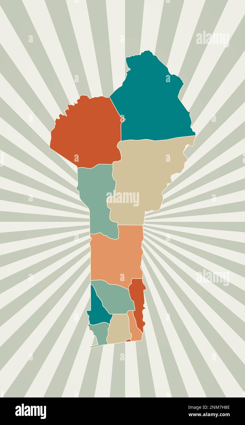 Benin map. Poster with map of the country in retro color palette. Shape ...