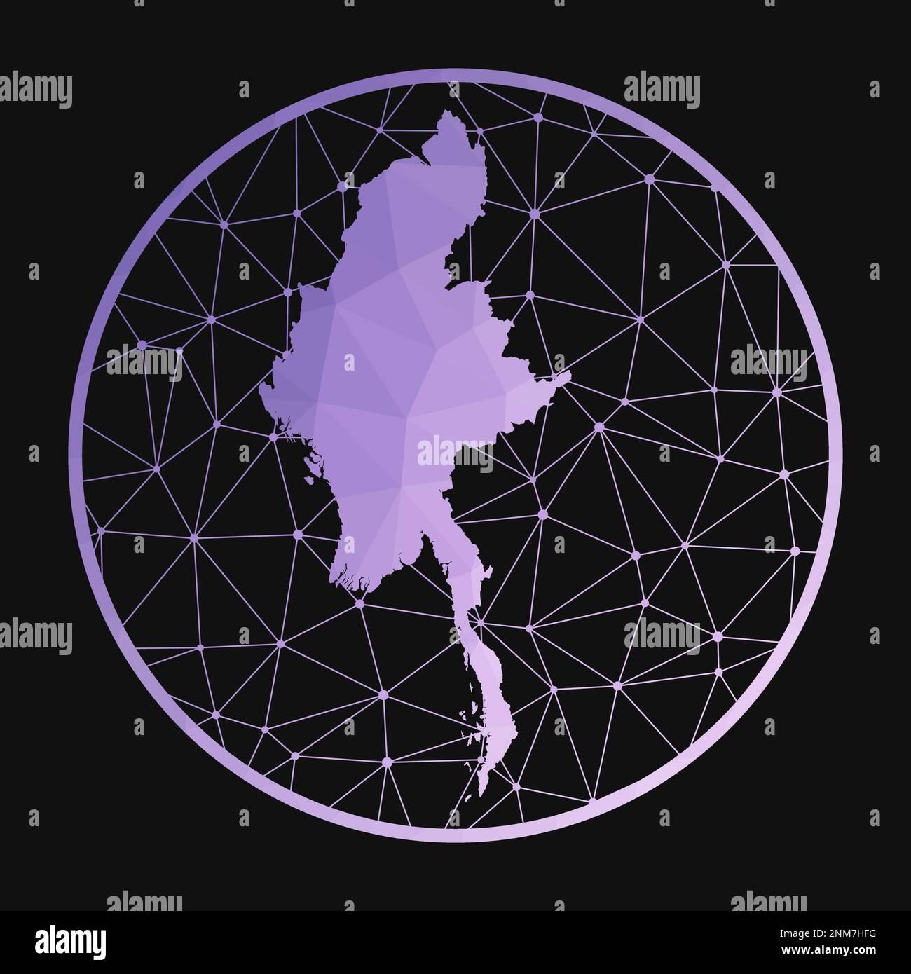 Myanmar icon. Vector polygonal map of the country. Myanmar icon in geometric style. The country ...