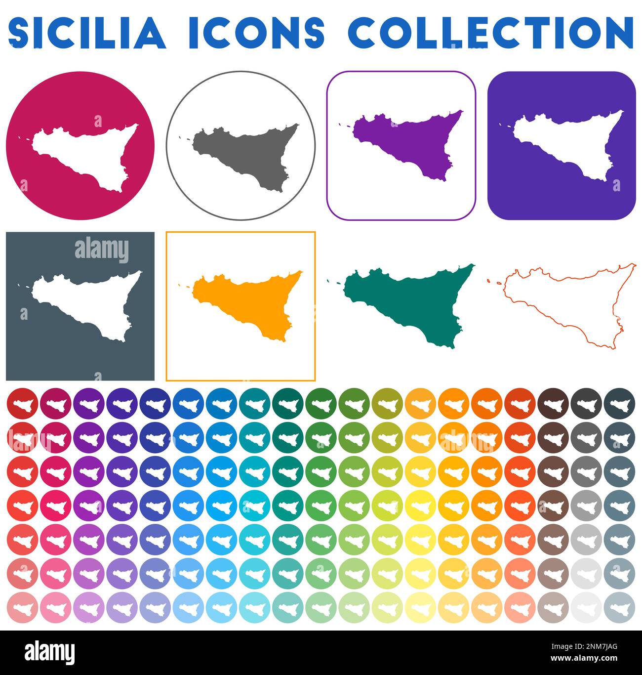 Sicilia icons collection. Bright colorful trendy map icons. Modern ...