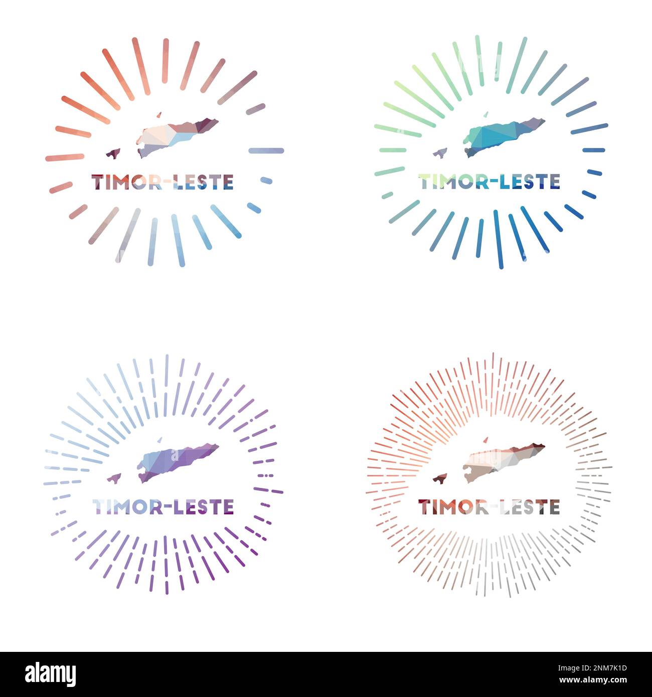 Timor-Leste low poly sunburst set. Logo of country in geometric ...