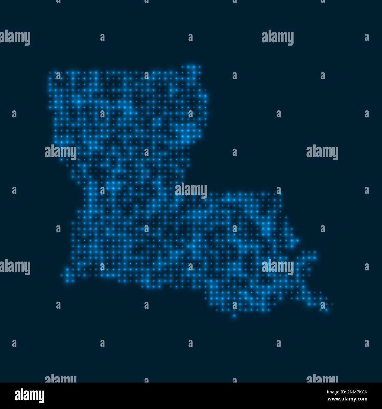 Louisiana dotted glowing map. Shape of the US state with blue bright ...