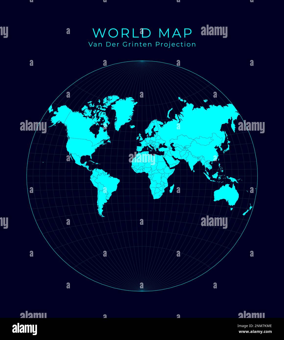 Map of the World. Van der Grinten projection. Futuristic infographic ...