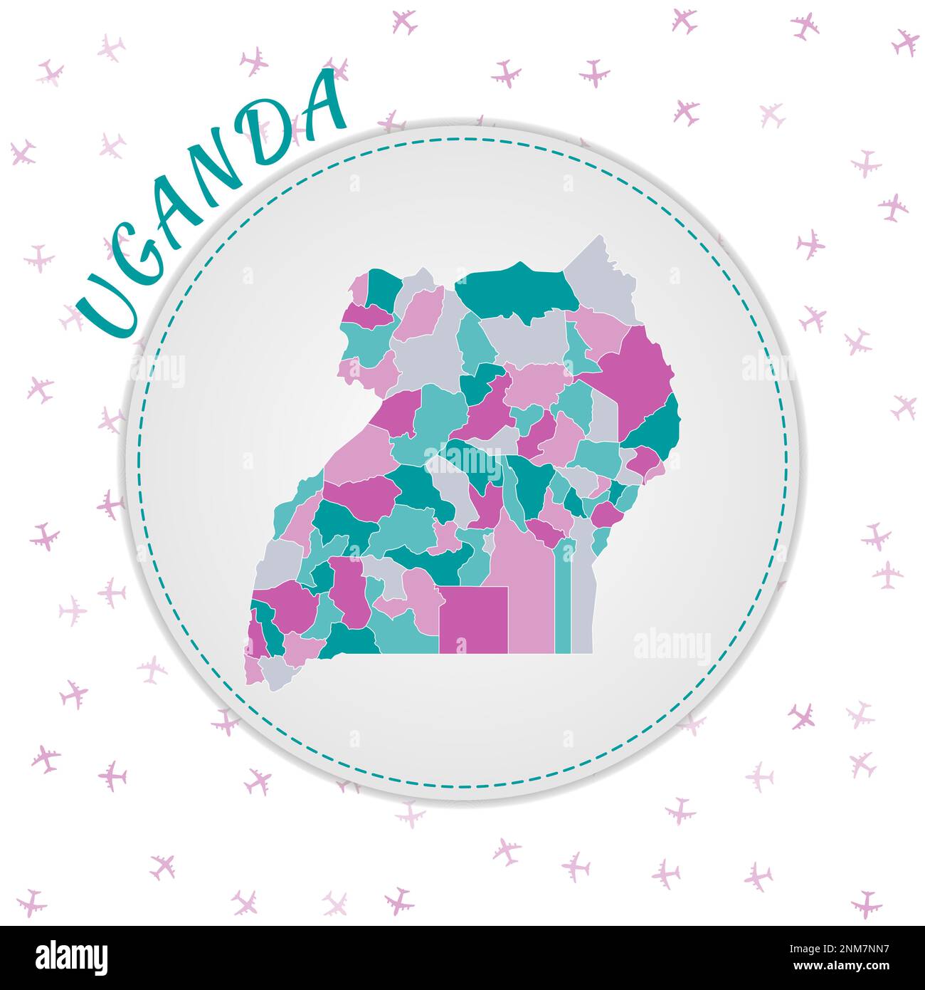 Uganda map design. Map of the country with regions in emerald-amethyst ...