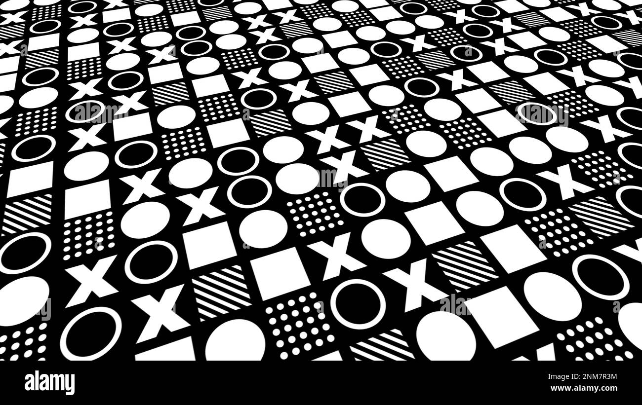 Black and white repeating pattern of geometric shapes with circle ...