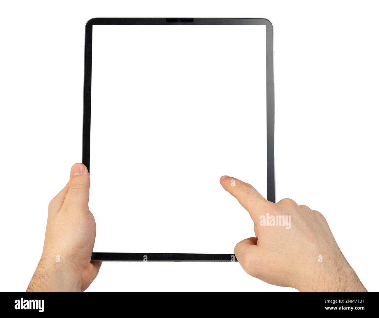 Empty tablet in hands isolated on with clipping path Stock Photo - Alamy