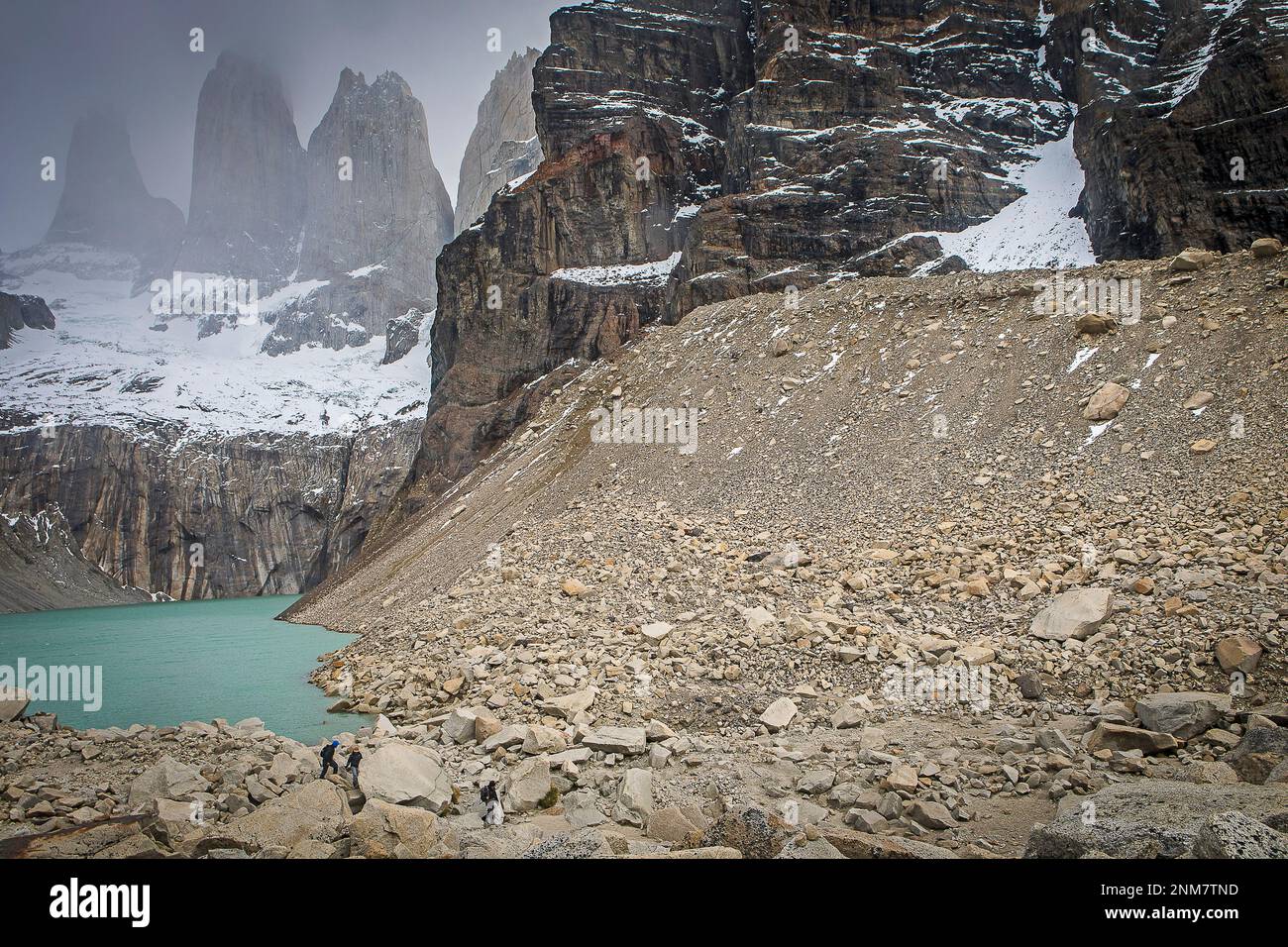 Hikers, in Mirador Base Las Torres. You can see the amazing Torres del ...