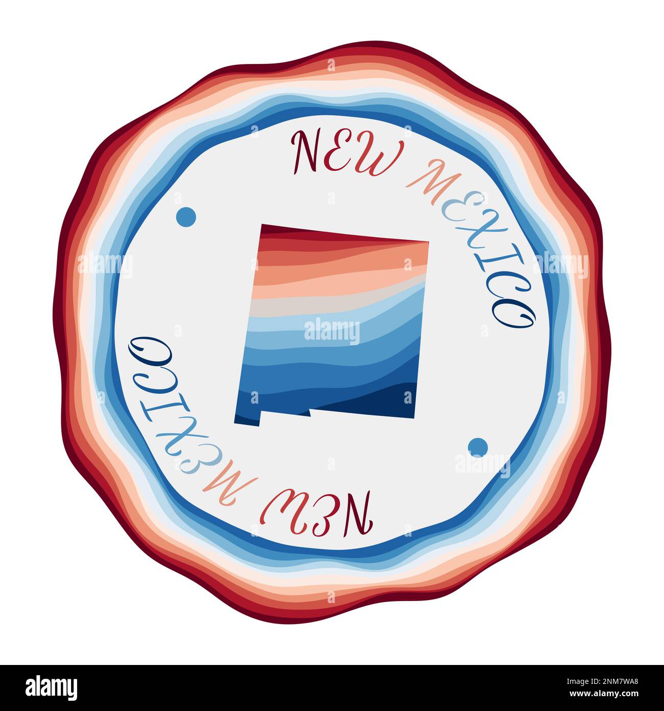 New Mexico badge. Map of the US state with beautiful geometric waves ...