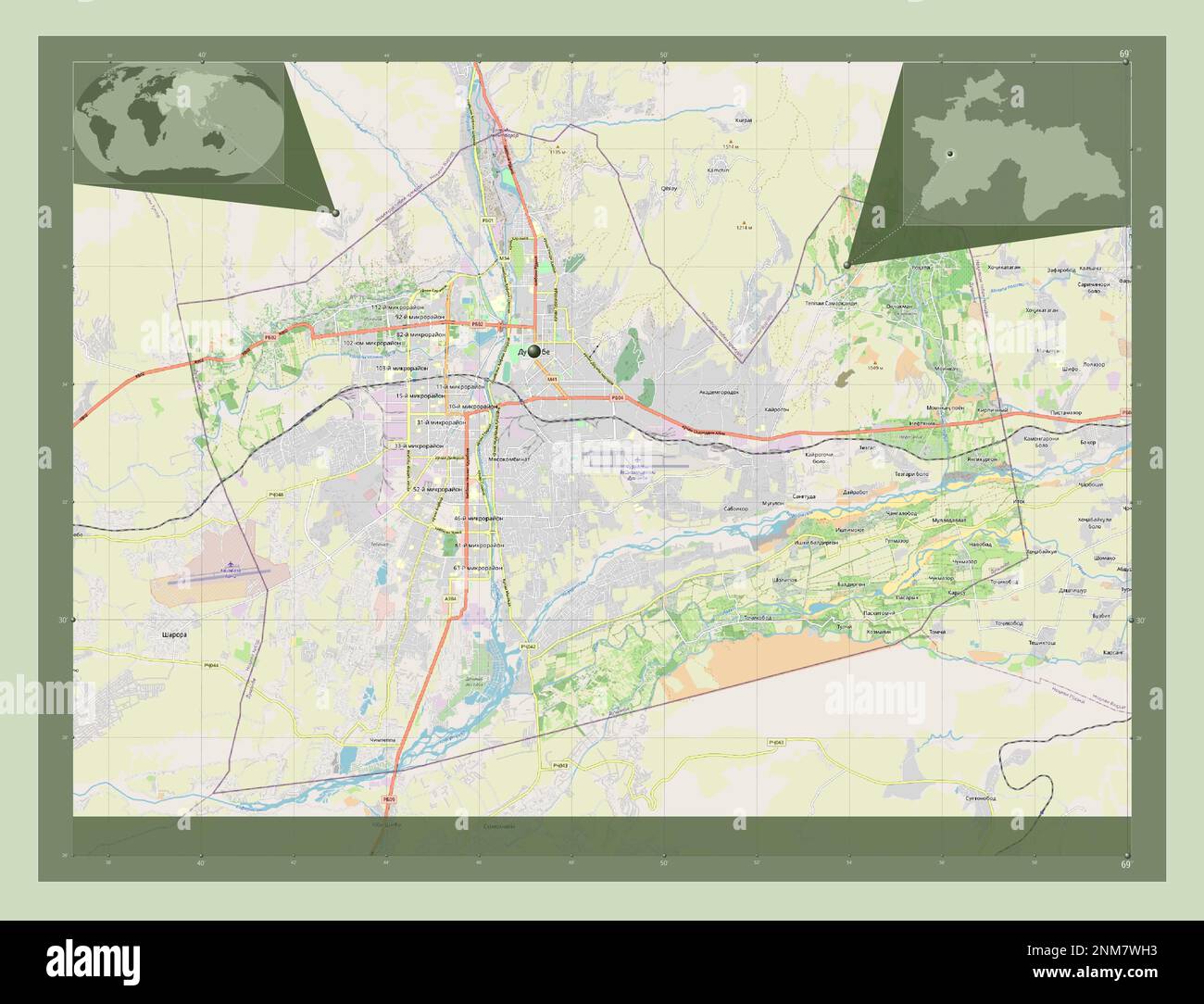 Dushanbe, region of Tajikistan. Open Street Map. Corner auxiliary ...