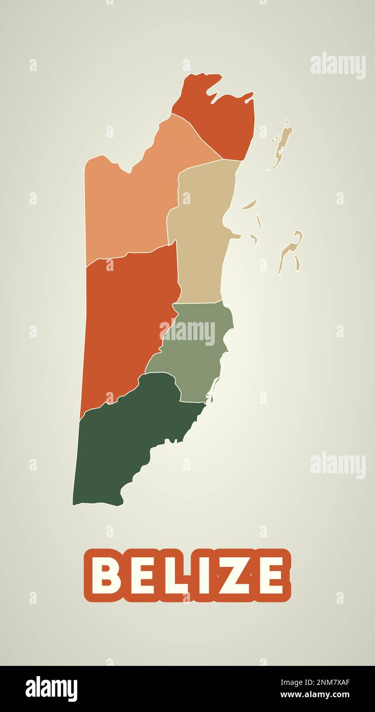 Belize poster in retro style. Map of the country with regions in autumn ...