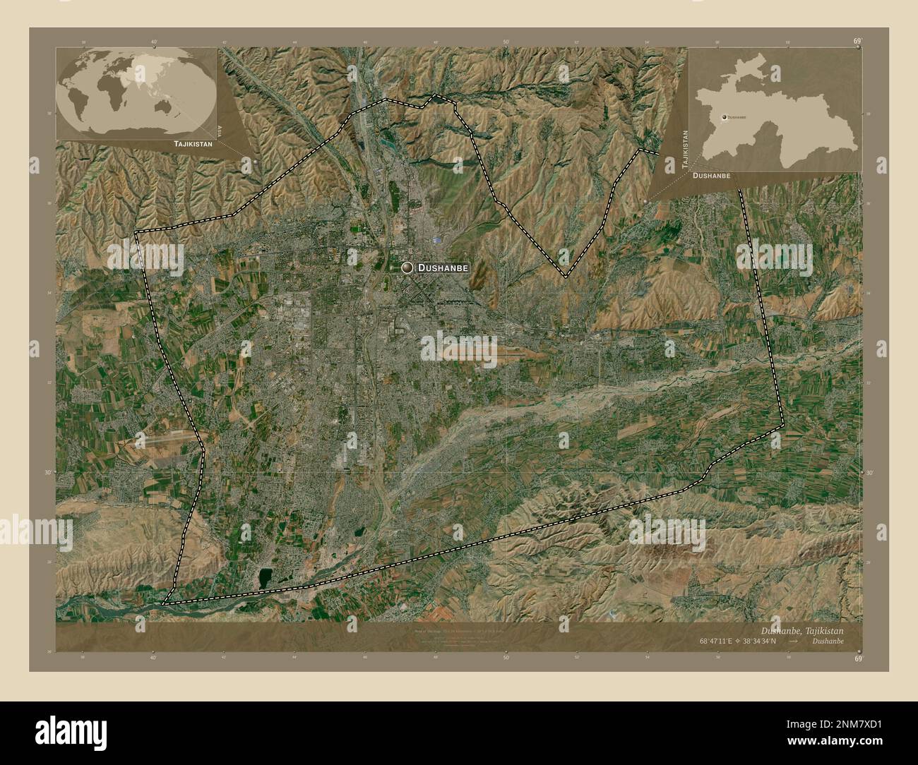 Dushanbe, region of Tajikistan. High resolution satellite map ...