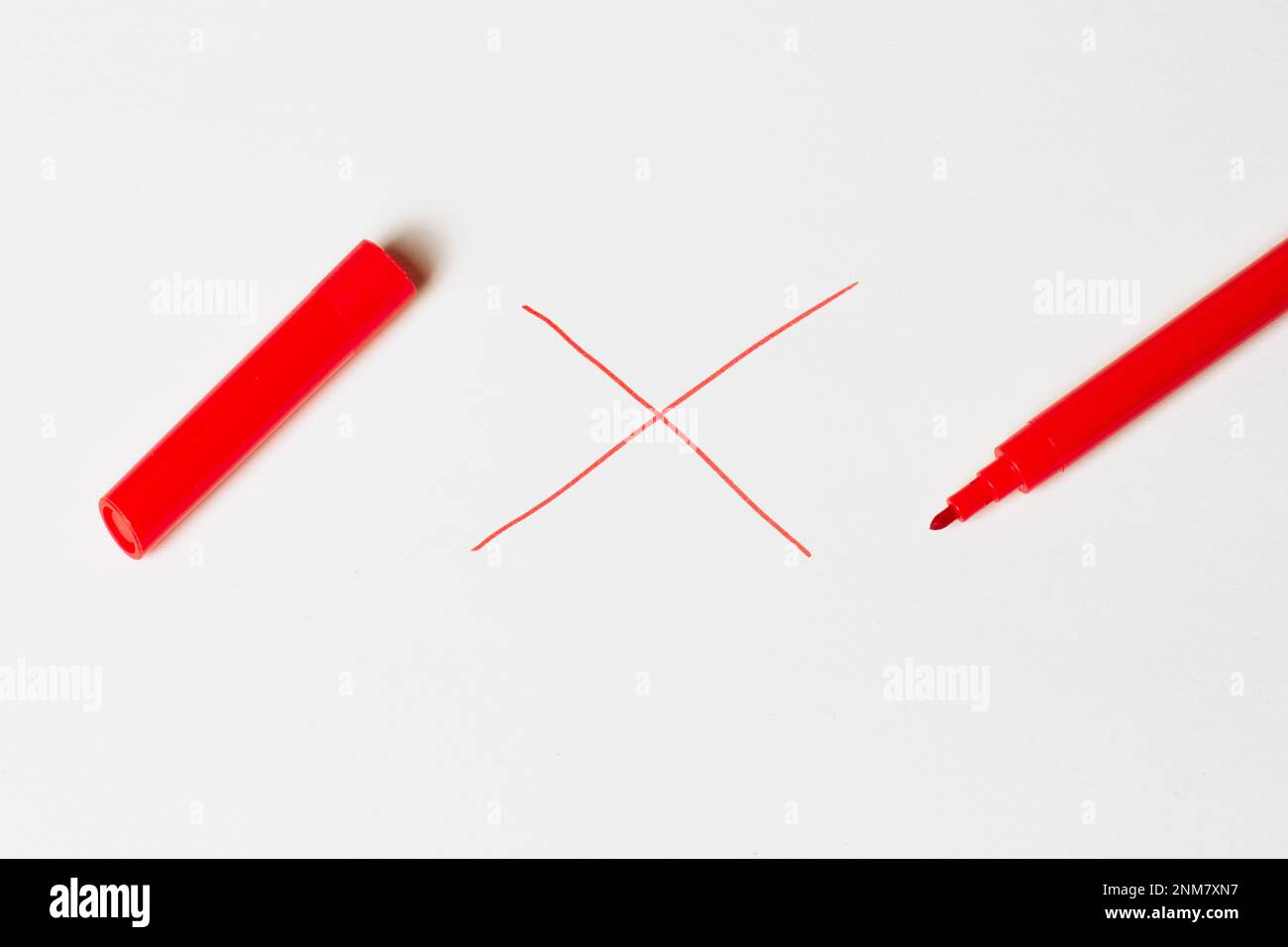 Red marker with a cap. On a white background. Prohibition sign. cross ...