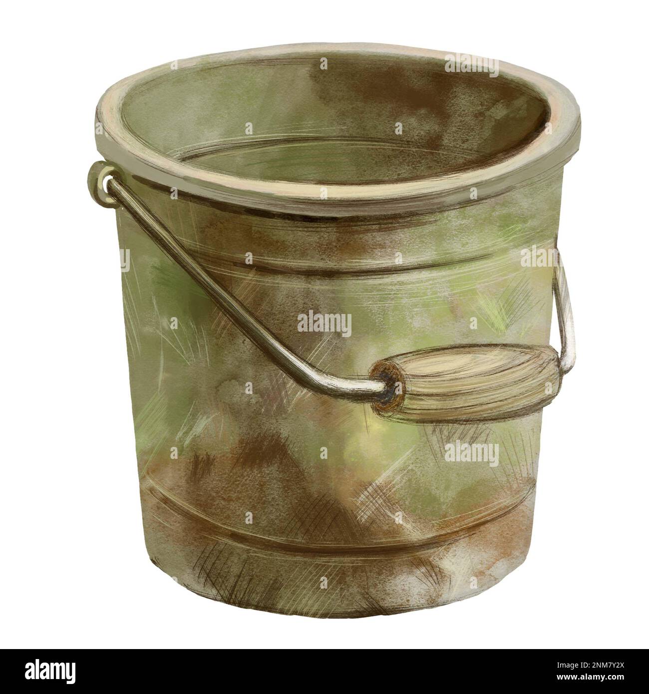 Drawing of an Old rusty bucket on a white background. High quality ...