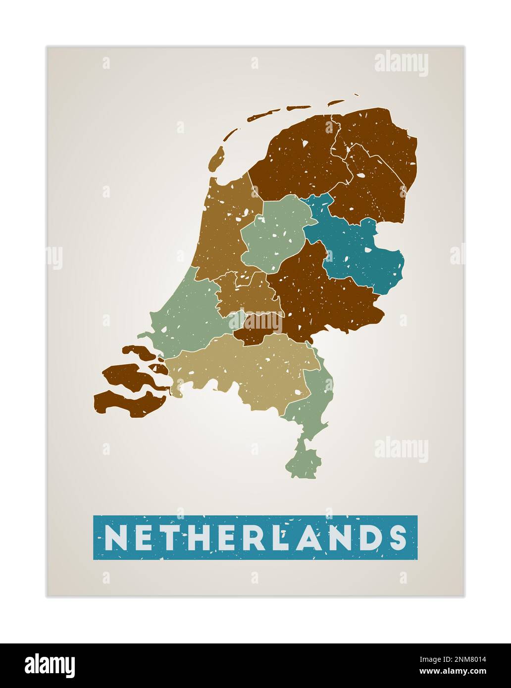 Netherlands map. Country poster with regions. Old grunge texture. Shape ...