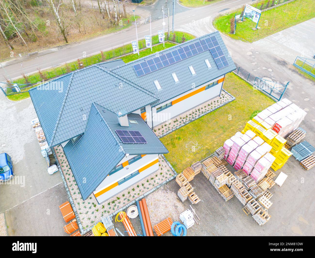 View of a residential building with solar panels on its roof Stock ...