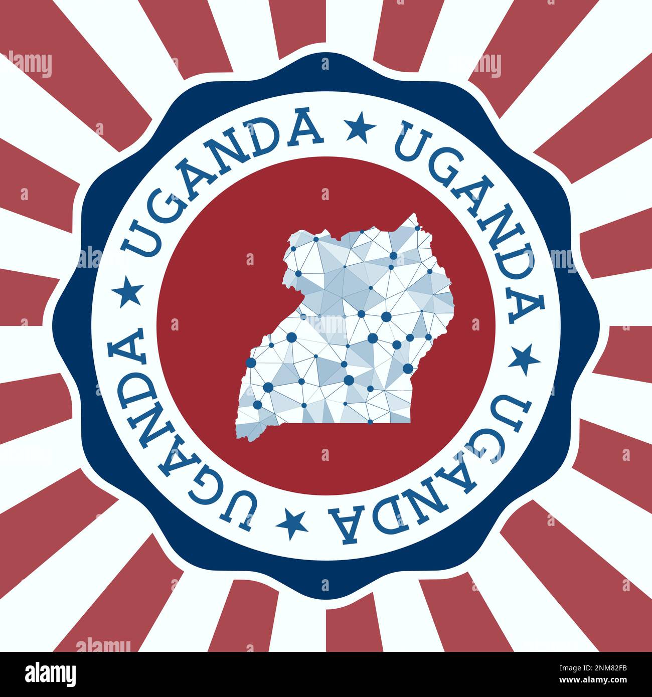 Uganda Badge. Round logo of country with triangular mesh map and radial ...