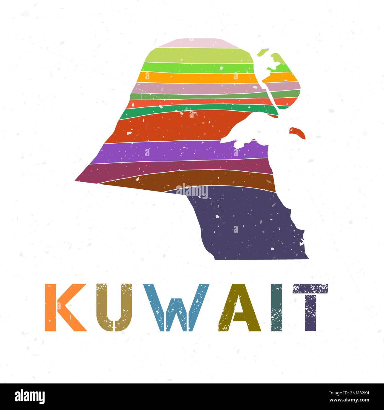 Kuwait map design. Shape of the country with beautiful geometric waves and grunge texture ...