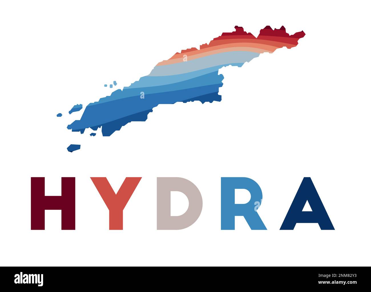 Hydra map. Map of the island with beautiful geometric waves in red and ...