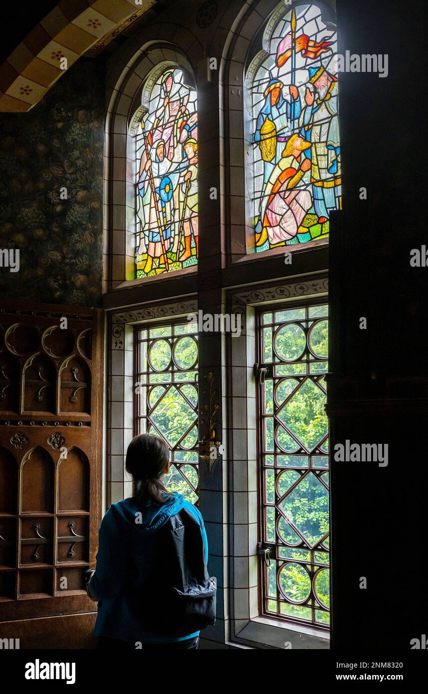 Cardiff Castle, window in the dining room, Cardiff, Wales Stock Photo ...