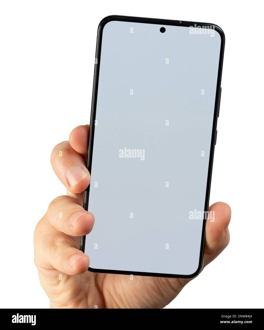 Modern smartphone in hand with empty screen in vertical position close ...