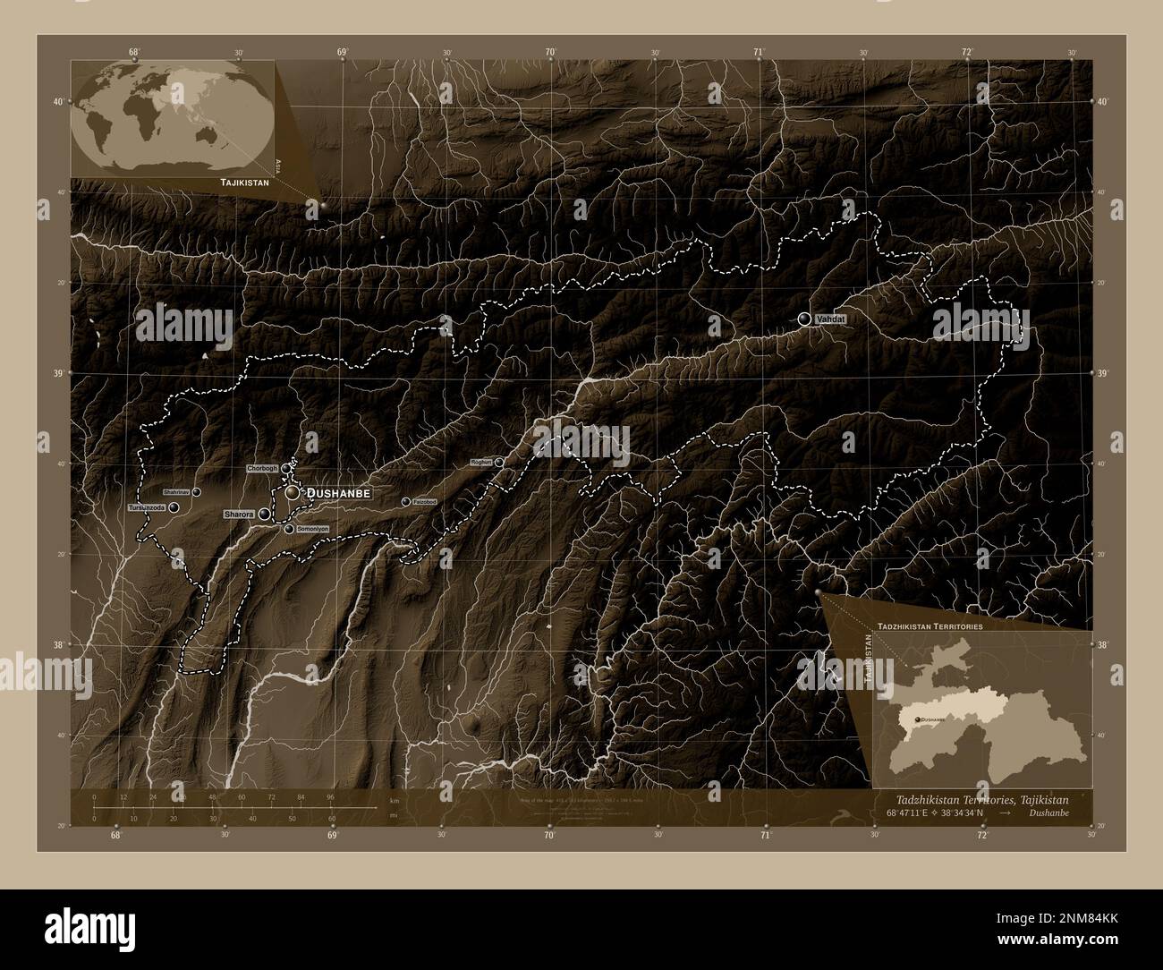 Tadzhikistan Territories, region of Tajikistan. Elevation map colored ...