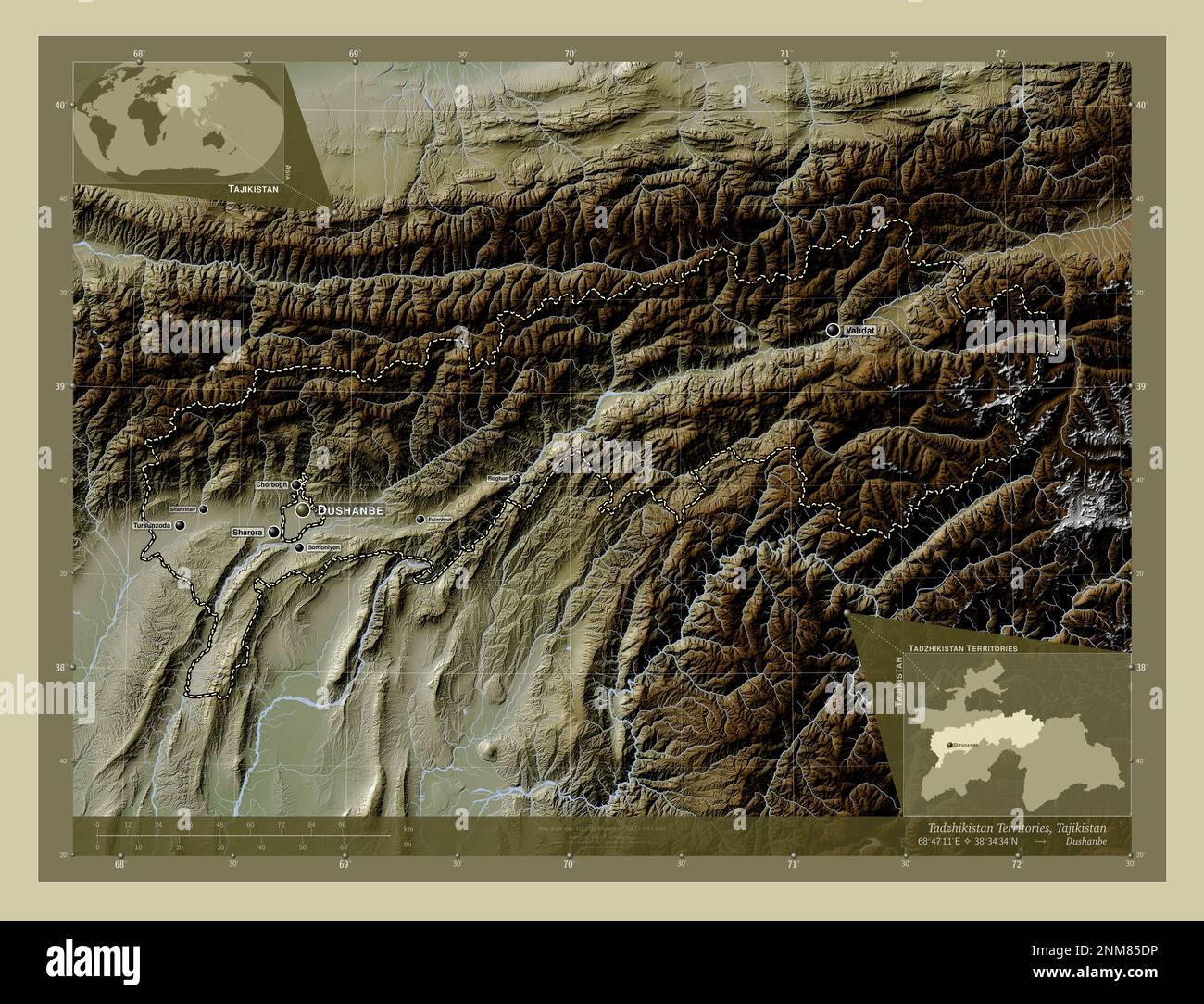 Tadzhikistan Territories, region of Tajikistan. Elevation map colored ...