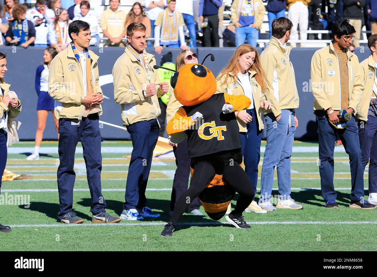 ATLANTA, GA - NOVEMBER 27: Tech mascot Buzz hams it up before the ...