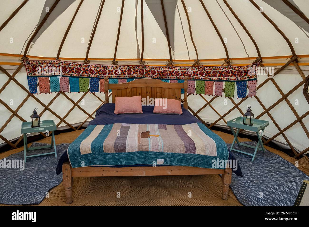 Interior of Yurt, in Yurt village near Hay on Wye to provide glamping ...