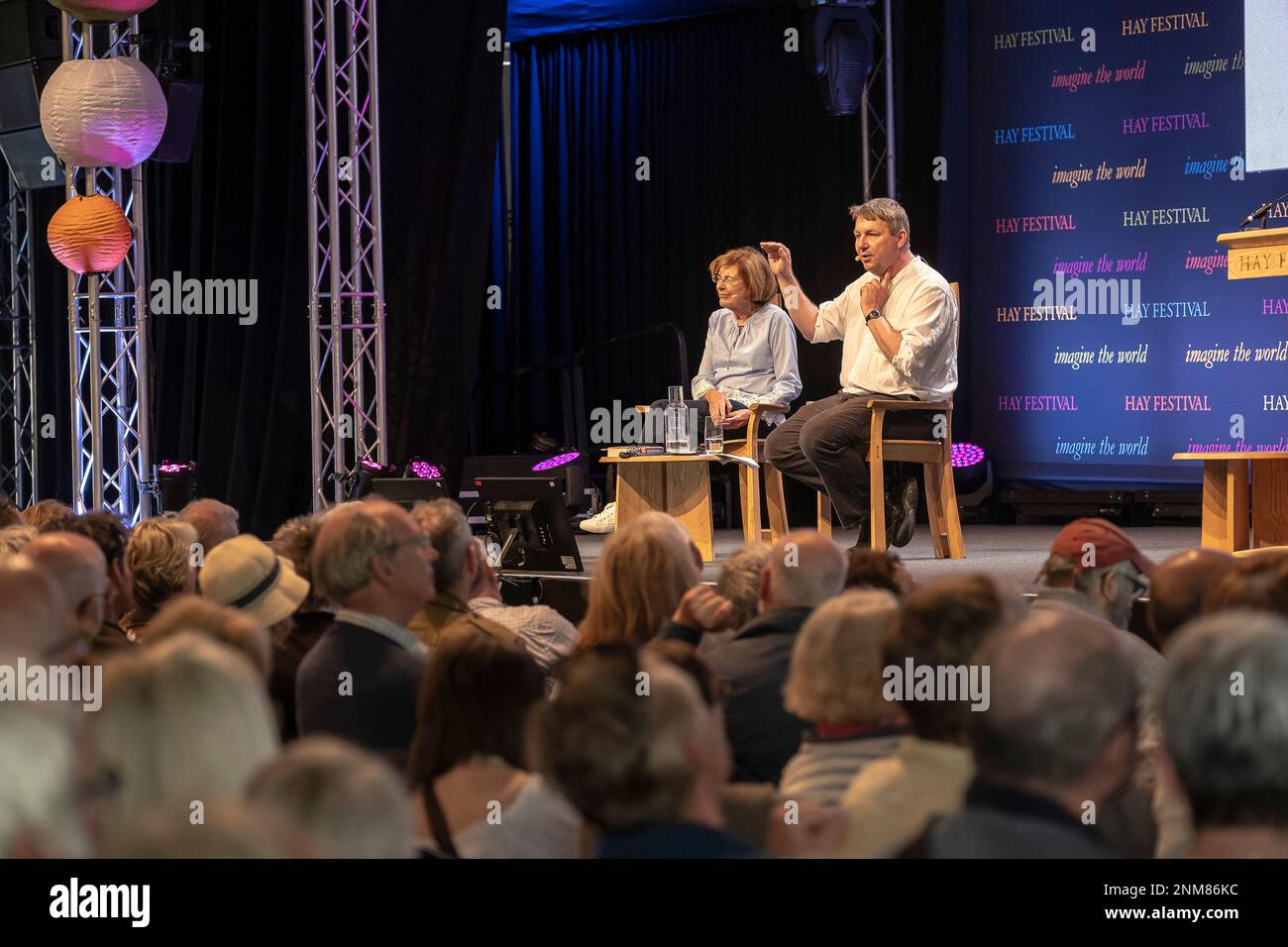Danny Dorling and Sally Tomlinson speaking at the Hay Festival, Hay on ...