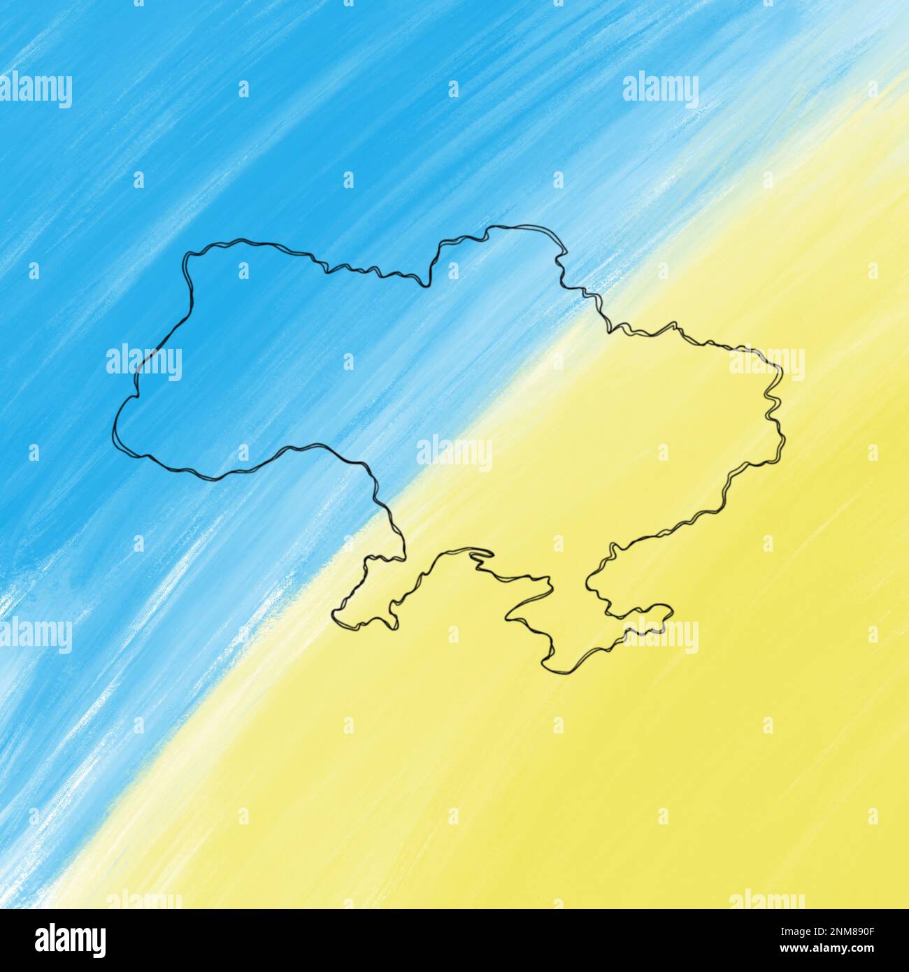 Stop the war in Ukraine. Ukrainian yellow-blue flag and map of Ukraine ...