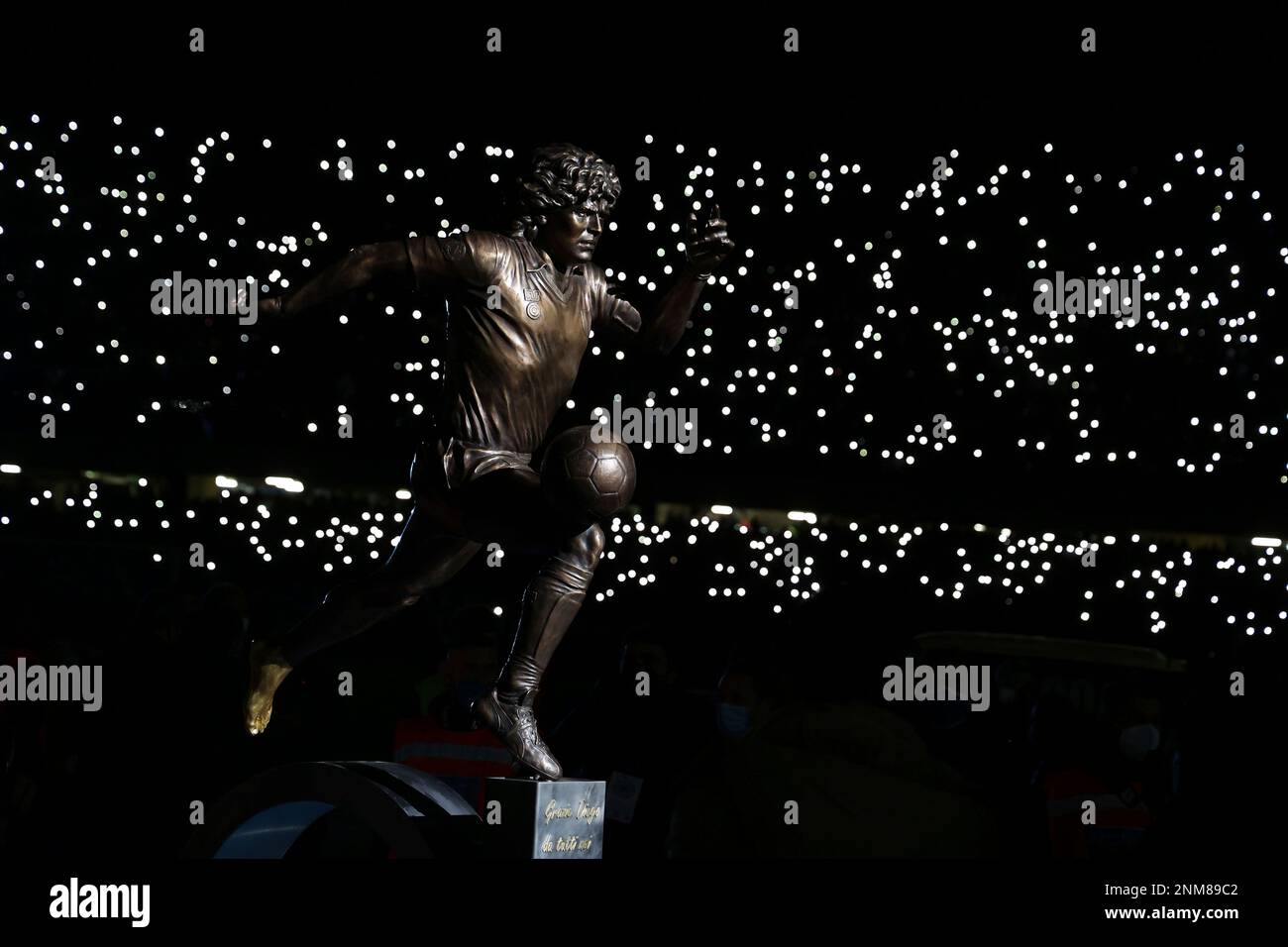 A newly unveiled statue of Diego Armando Maradona is shown at the Diego ...