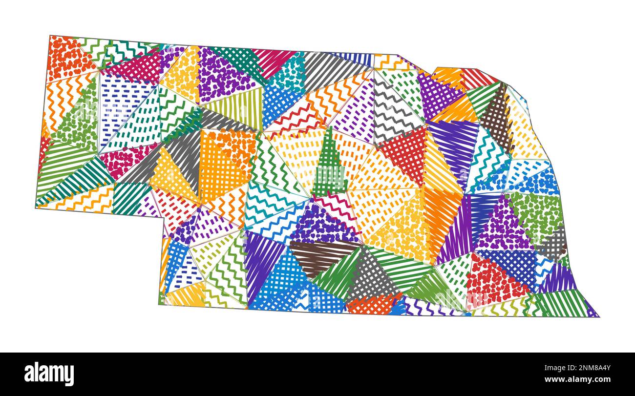 Kid style map of Nebraska. Hand drawn polygons in the shape of Nebraska ...