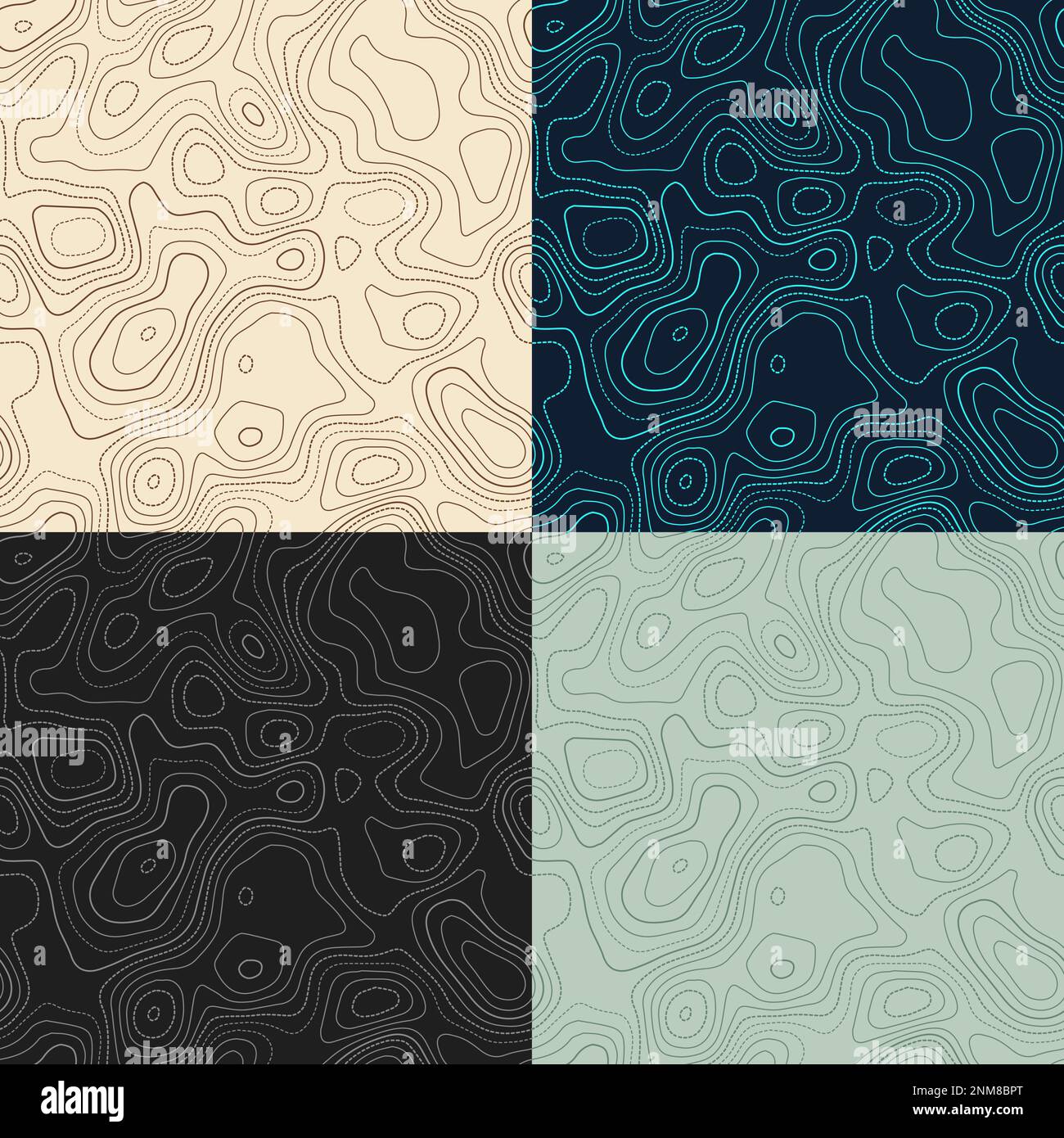 Topography patterns. Seamless elevation map tiles. Appealing isoline ...