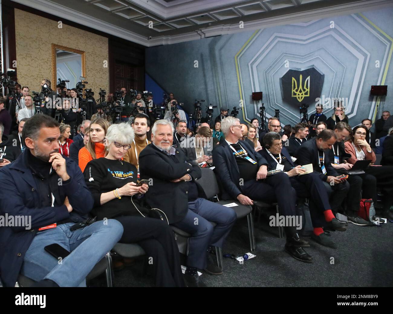 KYIV, UKRAINE - FEBRUARY 24, 2023 - Ukrainian and foreign journalists ...