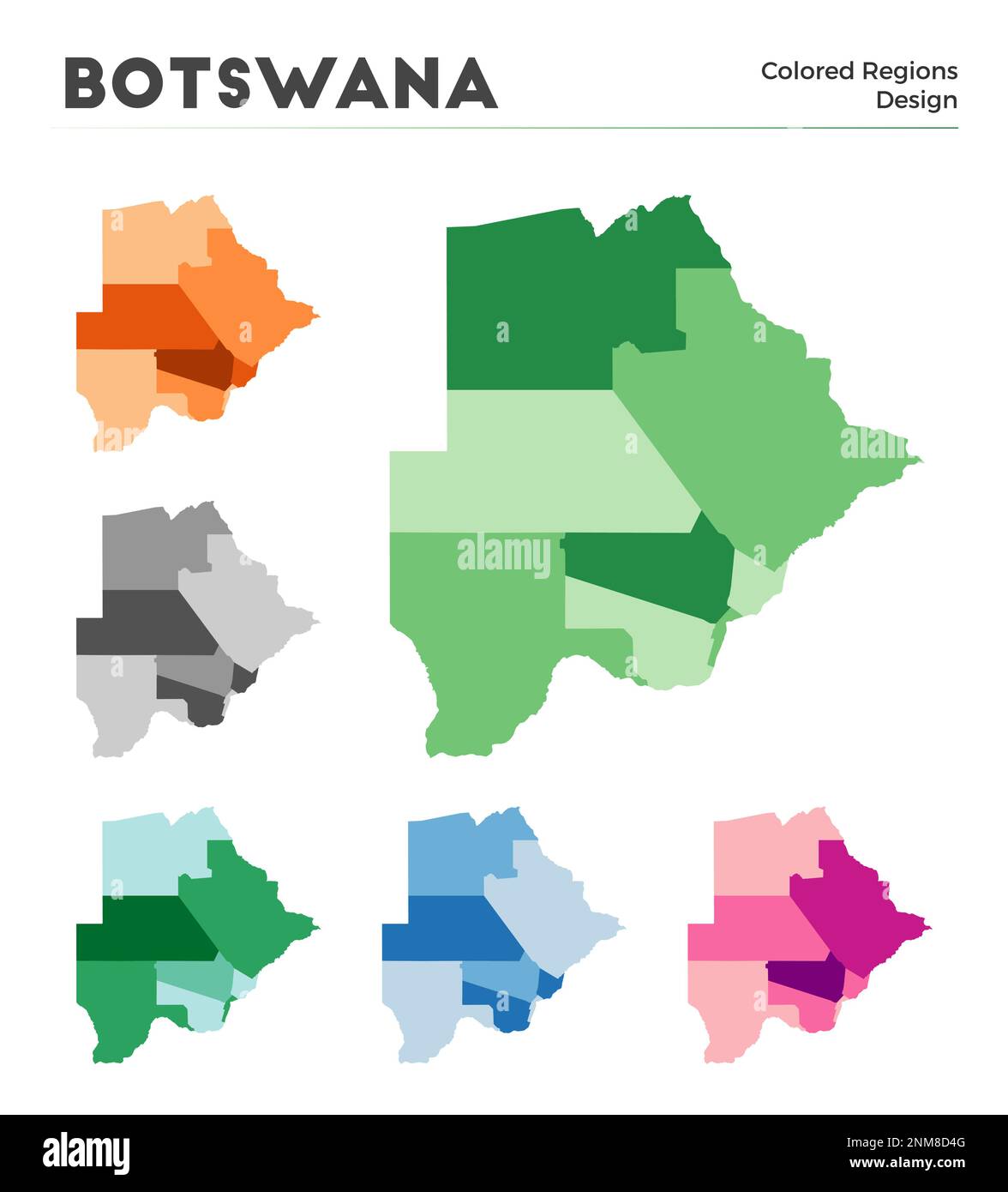 Botswana map collection. Borders of Botswana for your infographic. Colored country regions ...