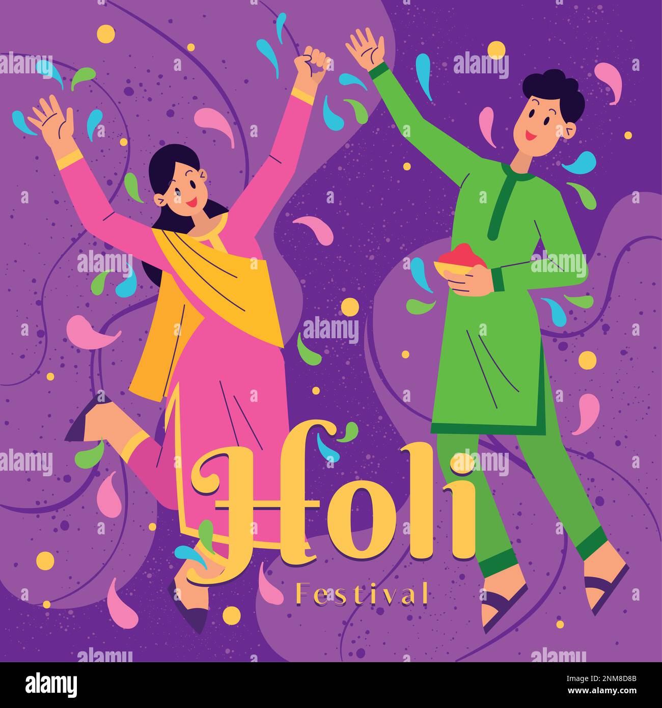 Pair of happy characters celebratin Holi festival poster Vector Stock ...