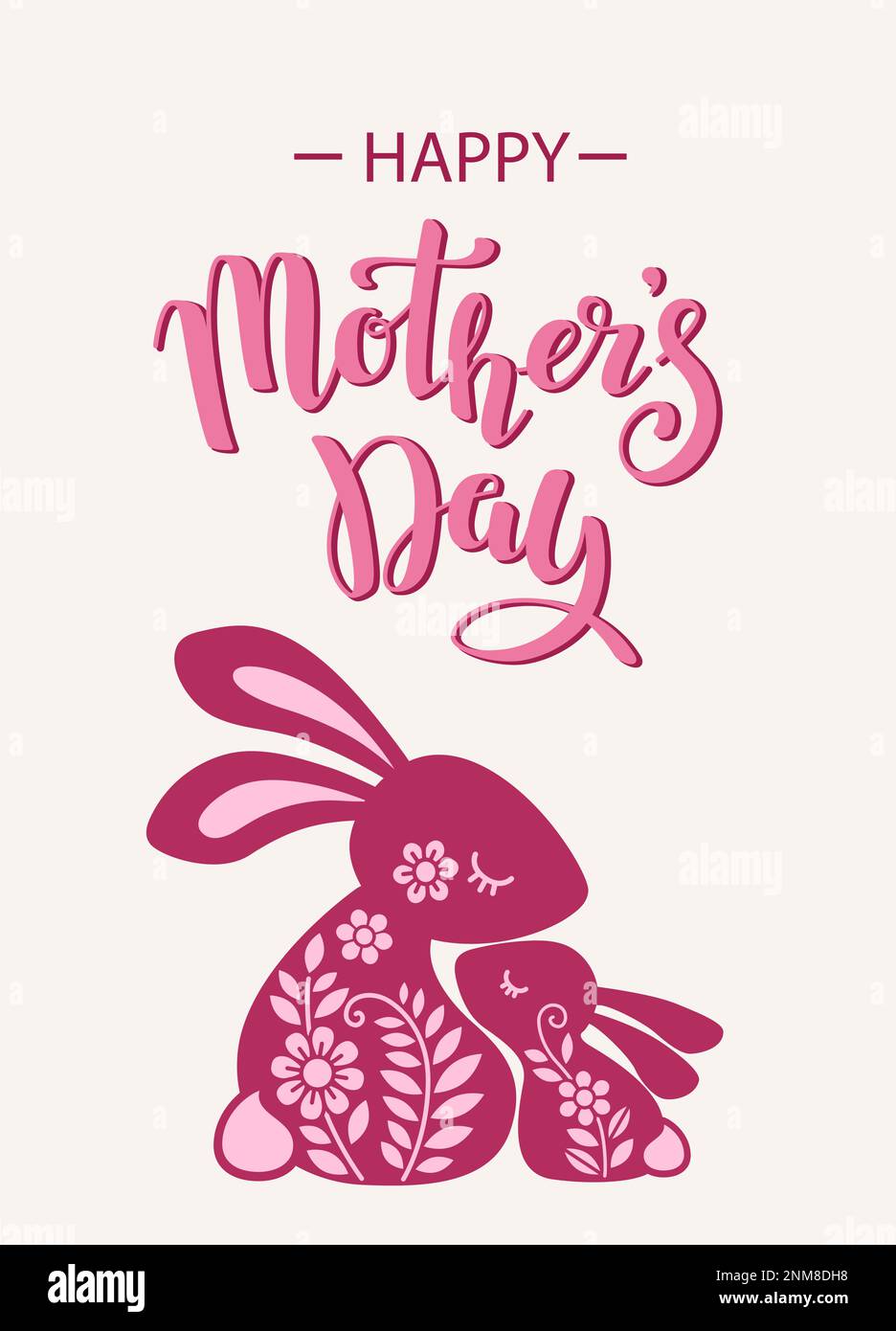 Vector illustration of bunnies family and Happy Mothers day lettering ...