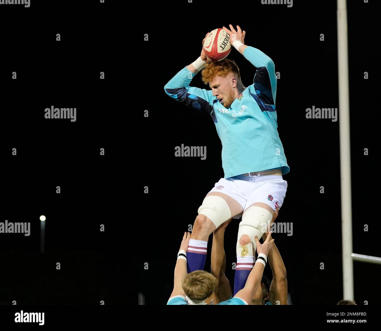Lewis Chessum of England U20's warms up before the 2023 U20 Six Nations ...
