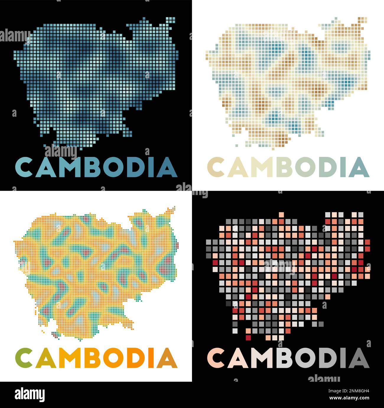 Cambodia map. Collection of maps of Cambodia in dotted style. Borders ...