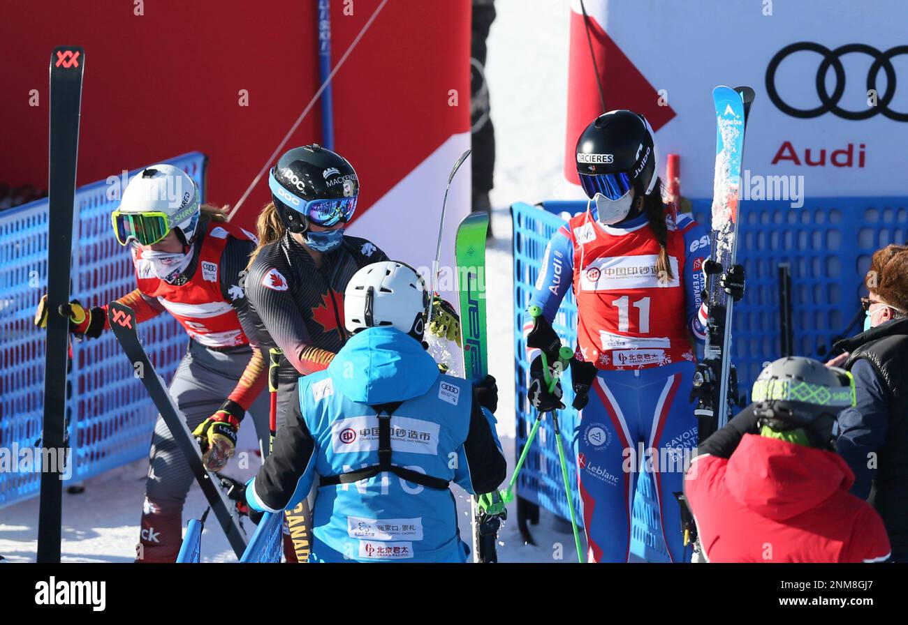 Atheletes wear their masks right after competeing in the FIS Ski Cross ...