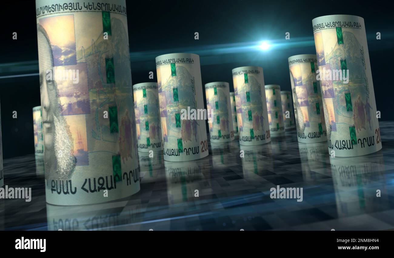 Armenia money Armenian Dram money roll 3d illustration. 20000 AMD ...