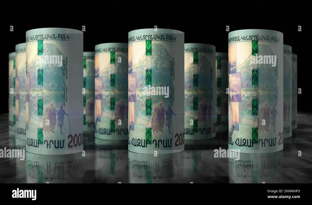 Armenia money Armenian Dram money roll 3d illustration. 20000 AMD ...