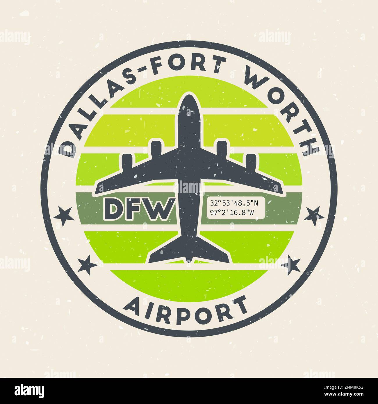 Dallas-Fort Worth airport insignia. Round badge with vintage stripes ...