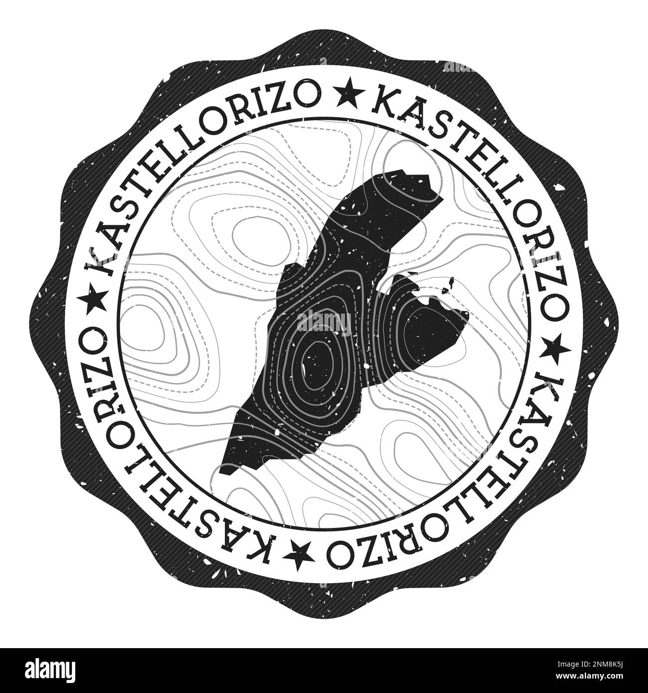 Kastellorizo outdoor stamp. Round sticker with map of island with ...