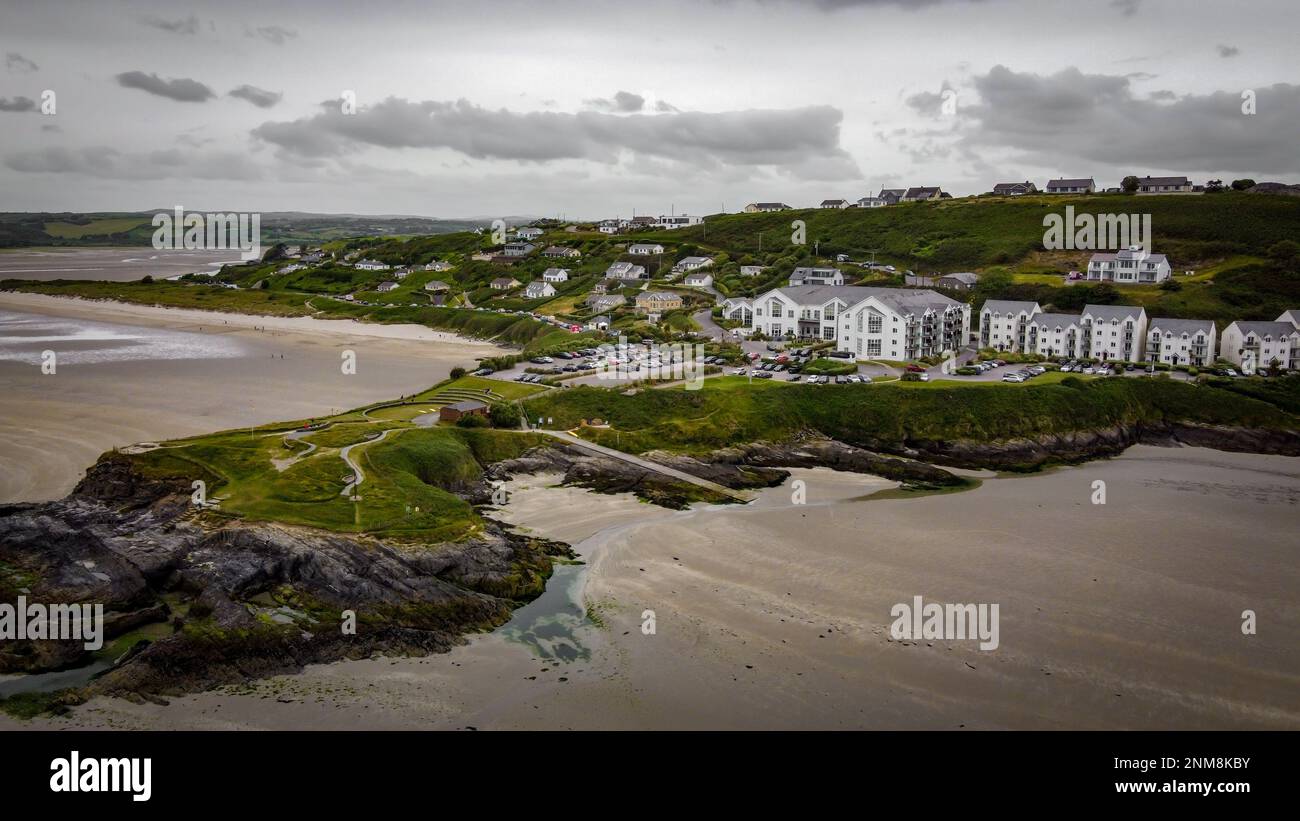 Grey sky, Inchydoney beach and Cape Virgin Mary. The famous Irish ...