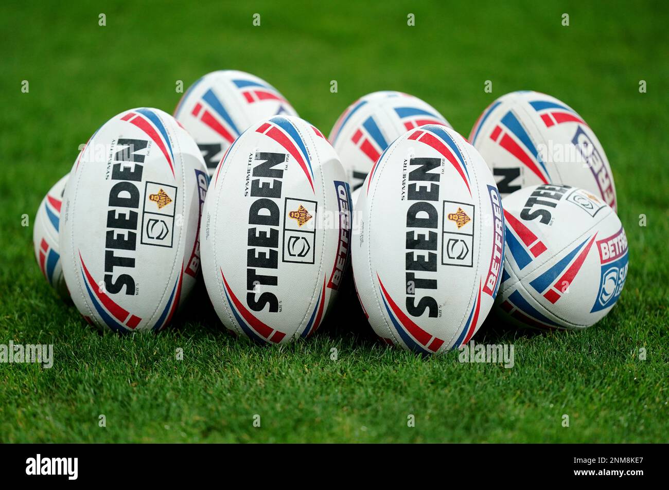 A general view of Steeden balls on the pitch ahead of the Betfred Super ...
