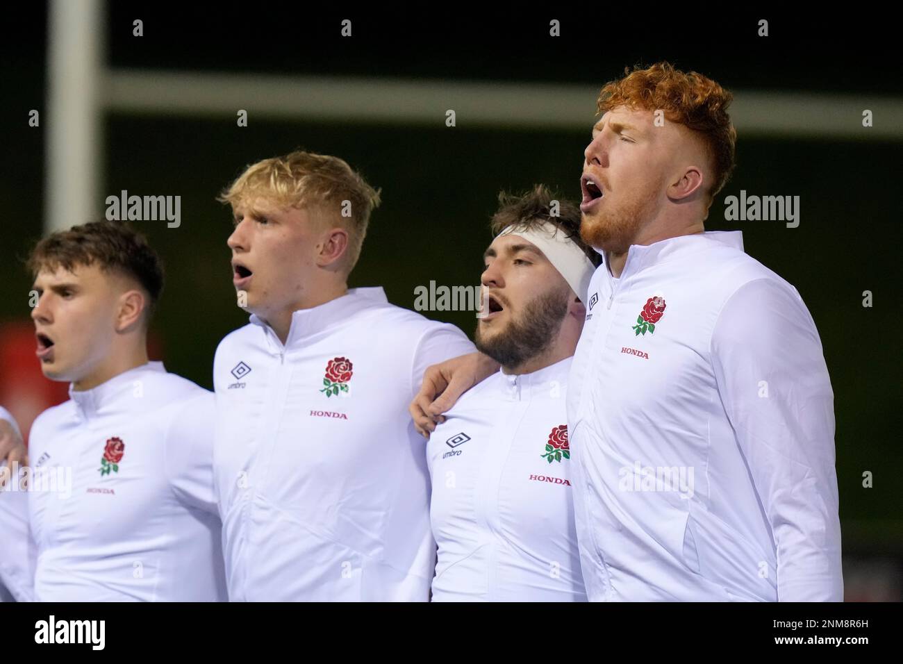Lewis Chessum captain of England U20's leads his side in singing the ...