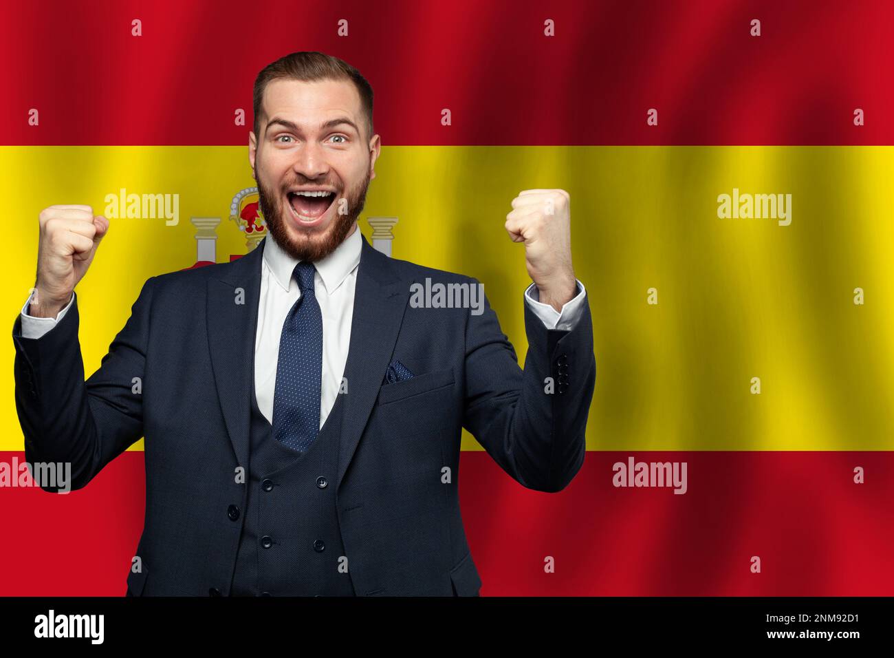 spanish happy businessman on the background of flag of Spain Business ...