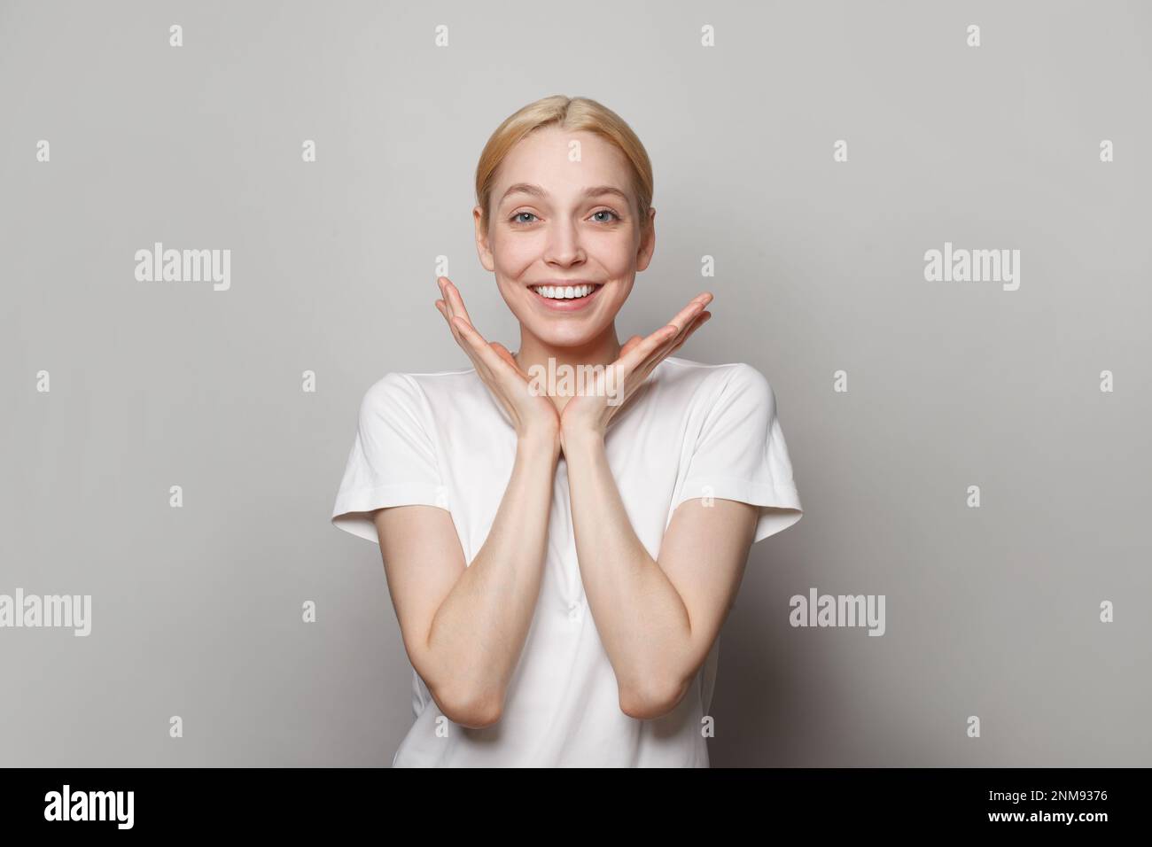 Photo of charming nice cute beautiful attractive model woman shocked by ...