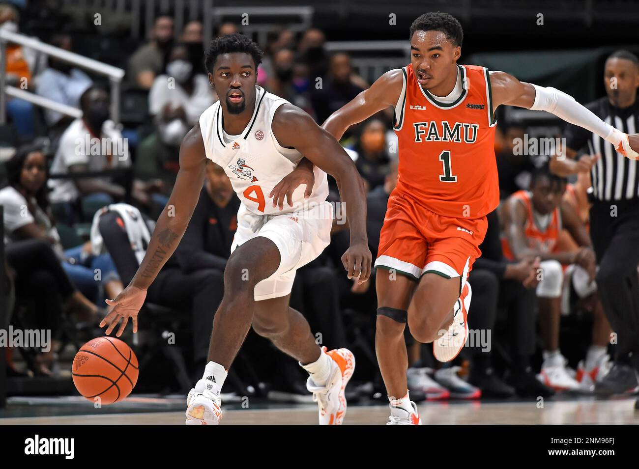 CORAL GABLES, FL - NOVEMBER 21: Miami guard Bensley Joseph (4) attempts ...