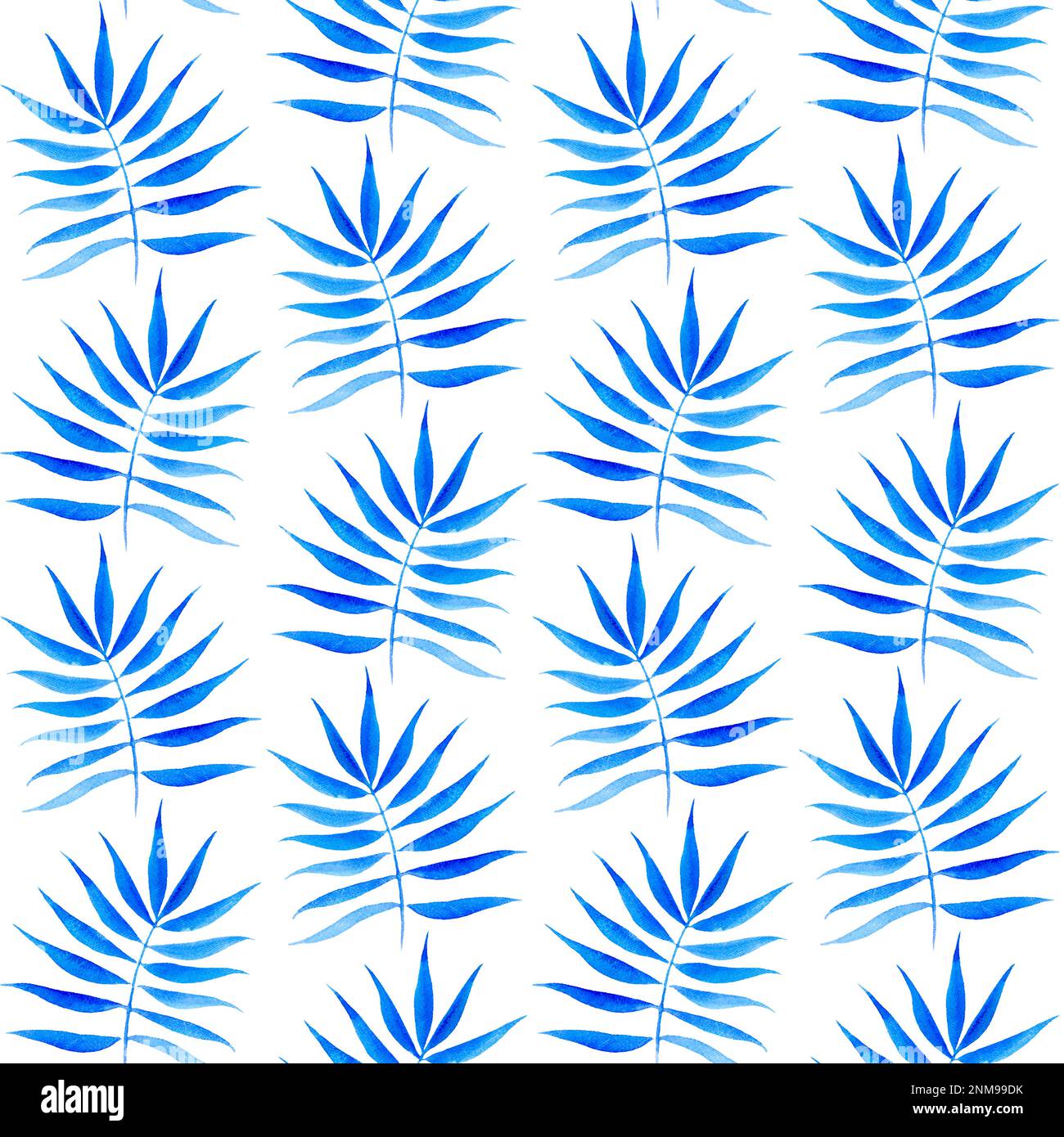 blue tropical leaves, seamless watercolor pattern. Drawing for printing ...